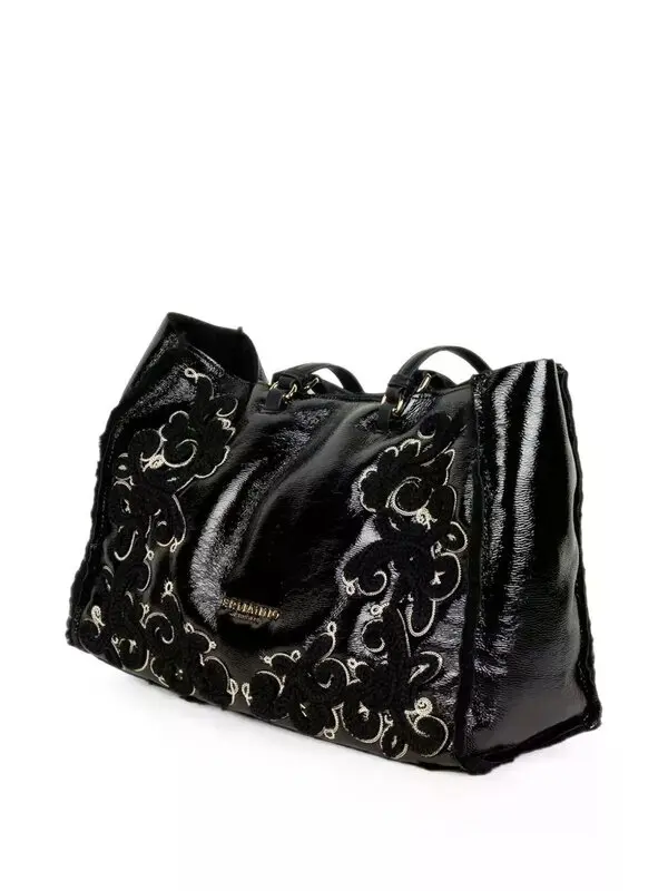 ERMANNO FIRENZE Floral-embroidered Patent Tote Bag