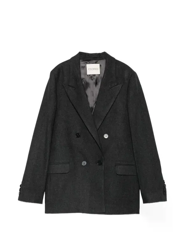 Closed Double-breasted Peaked-lapel Jacket - Grey