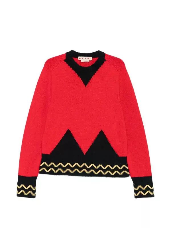 Marni Jacquard-print Relaxed-fit Sweater - Red