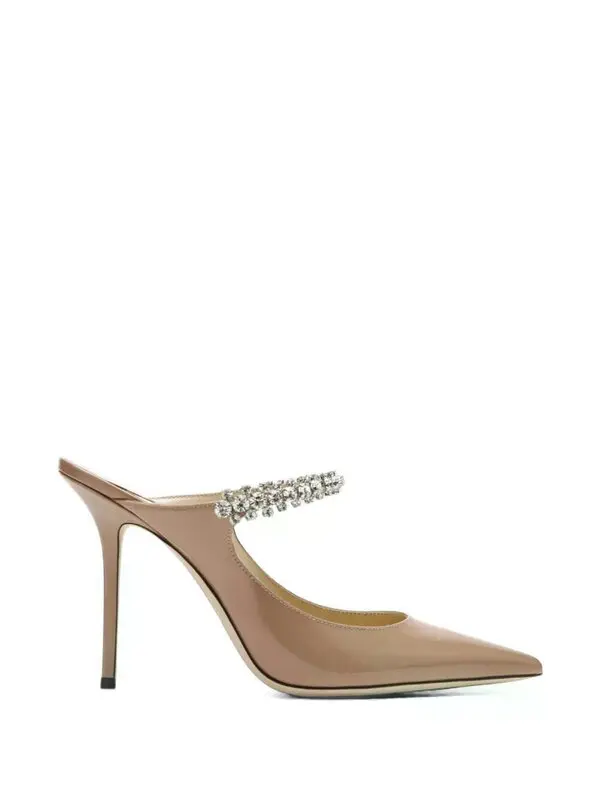 JIMMY CHOO Bing 100 Ballet Patent-leather Mules With Crystal Strap
