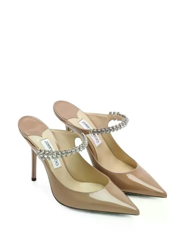 JIMMY CHOO Bing 100 Ballet Patent-leather Mules With Crystal Strap