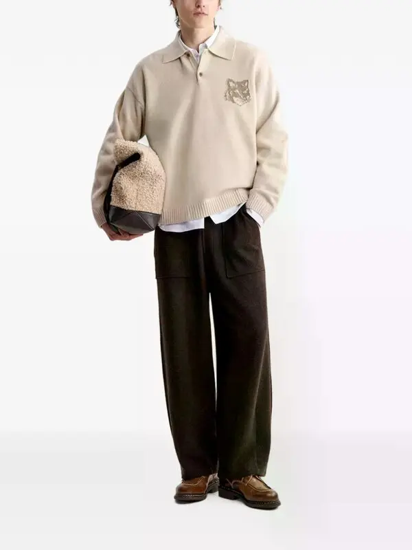 Maison Kitsuné Fox-intarsia Polo-collar Sweater