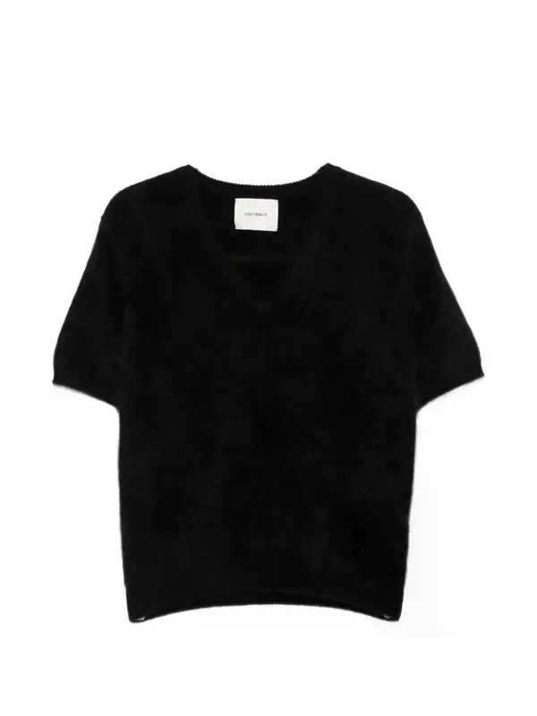 LISA YANG Lovisa V-neck Short-sleeve Sweater - Black