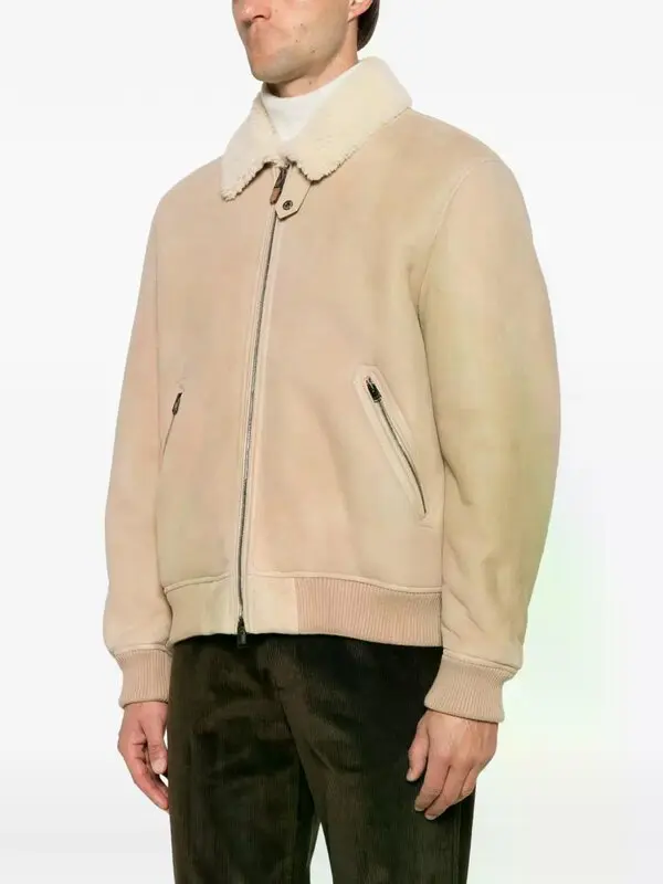 Canali Shearling-collar Leather Jacket
