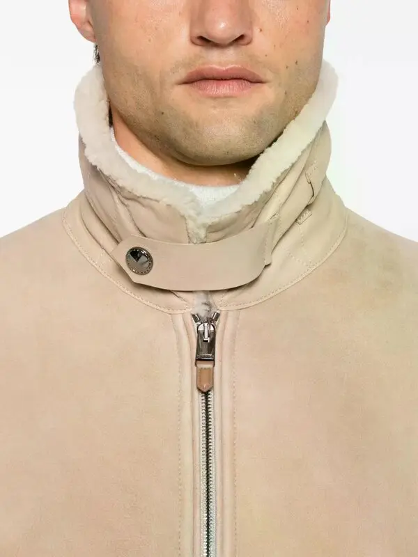Canali Shearling-collar Leather Jacket