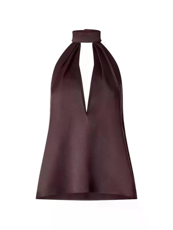 IL VOLO Halterneck Pleated Top - Brown