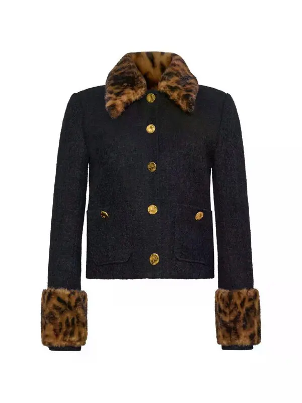 Cara Cara Benecio Leopard-trim Tweed Jacket