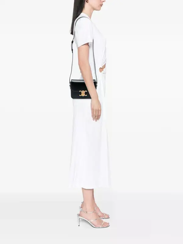Celine 2019 Teen Shiny Calfskin Triomphe Crossbody Bag - Black