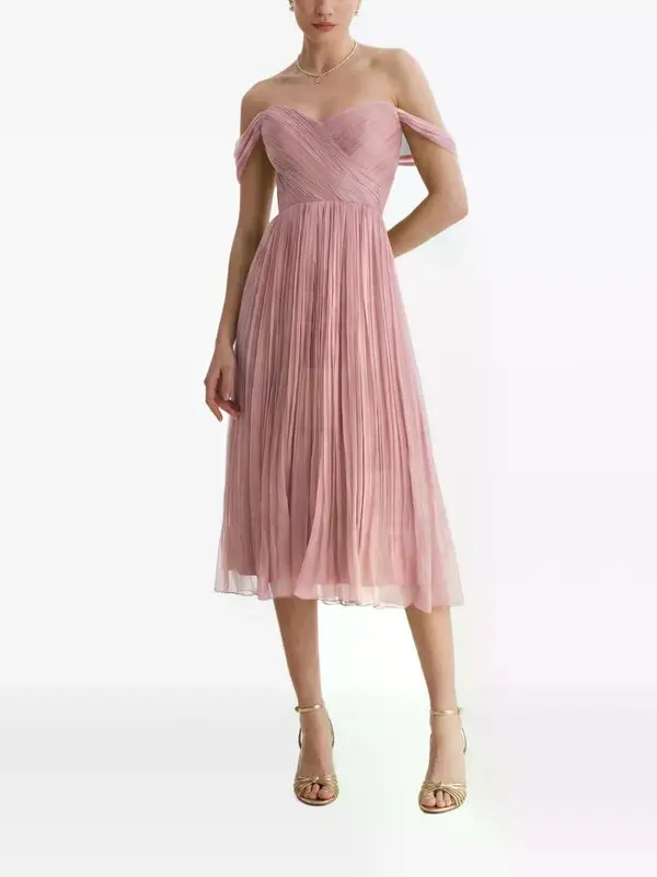 FRAMBOISE Pleated Off-shoulder Midi Dress