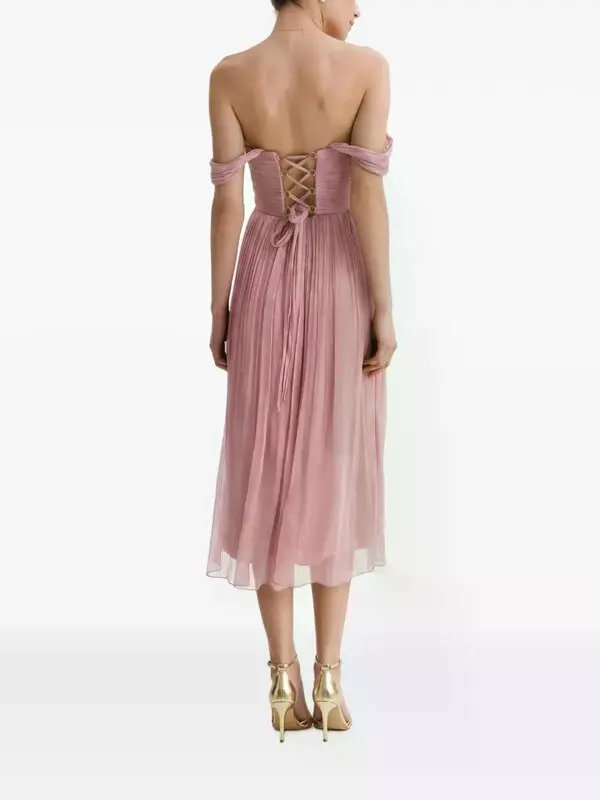 FRAMBOISE Pleated Off-shoulder Midi Dress