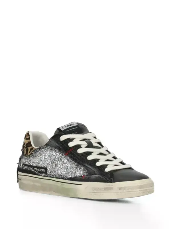 CRIME LONDON Desconstructed Glitter-detail Leopard-print Sneakers