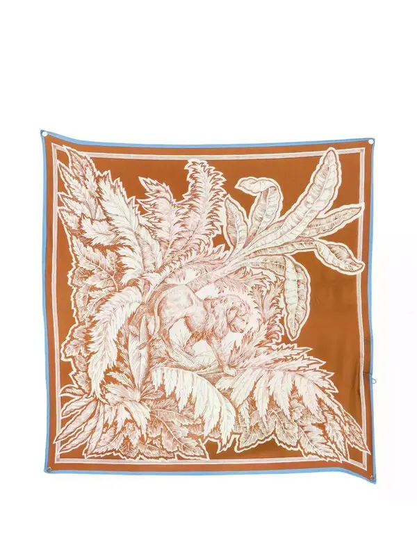 INOUI EDITIONS Lion-print Silk Scarf - Brown