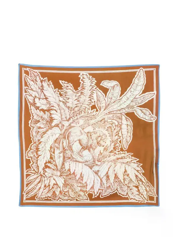 INOUI EDITIONS Lion-print Silk Scarf - Brown