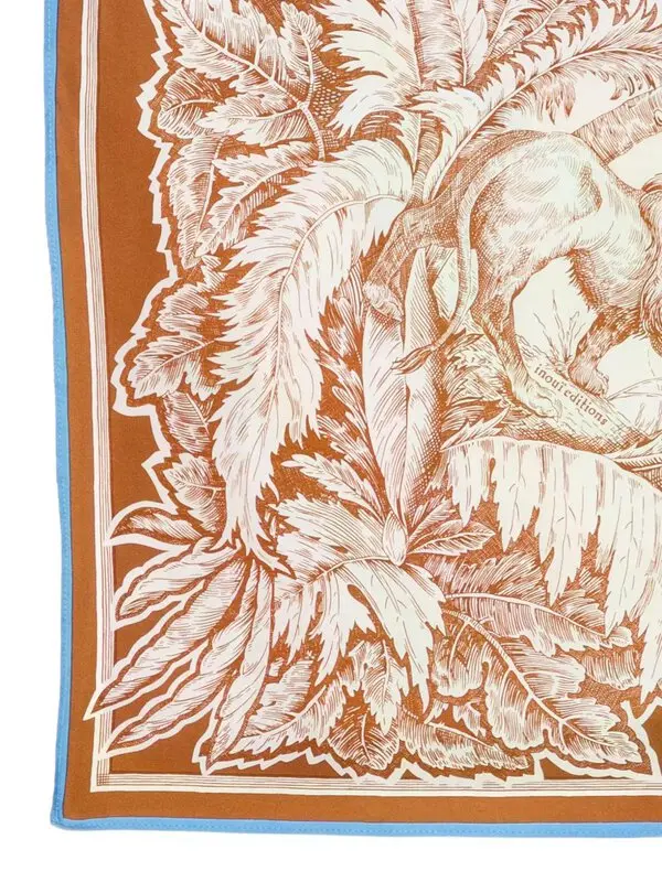 INOUI EDITIONS Lion-print Silk Scarf - Brown