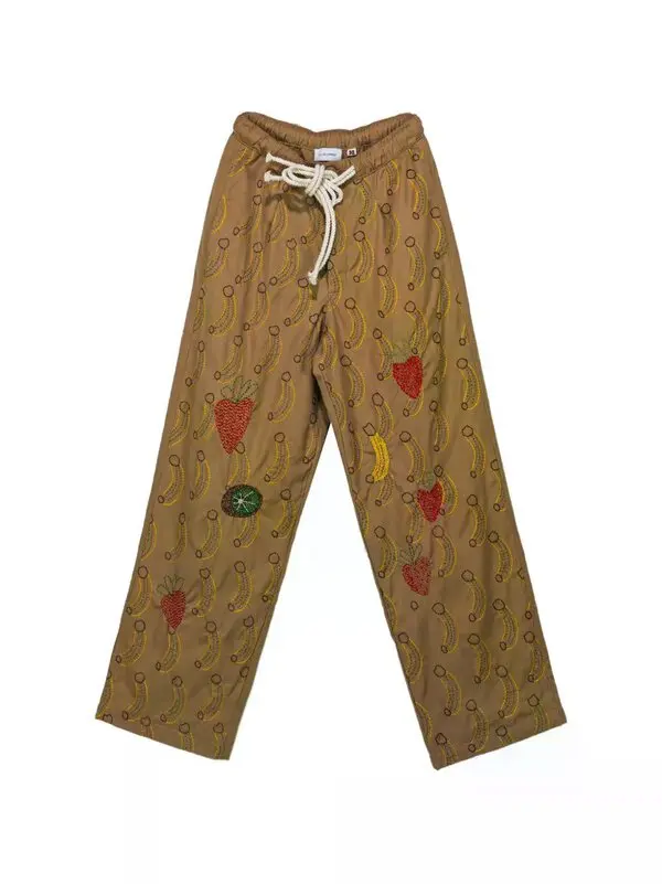 GLASS CYPRESS Fruit-embroidered Gabardine Trousers - Brown