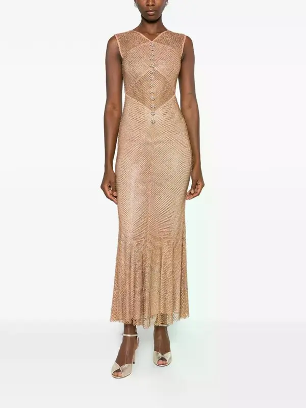 SELF-PORTRAIT Crystal-embellished Mesh Maxi Dress - Neutrals