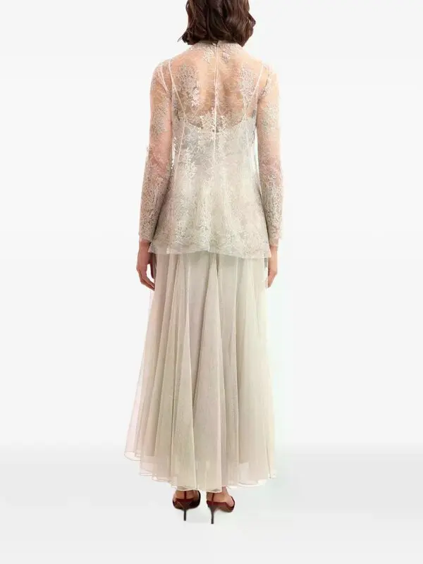 GEMY MAALOUF Lace-overlay Long-sleeve Top