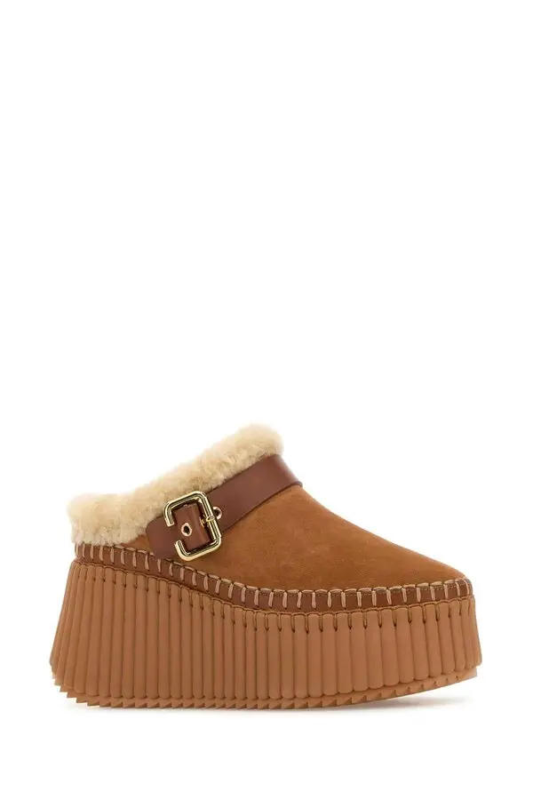 Chloé Camel Suede Nama Slippers - Brown