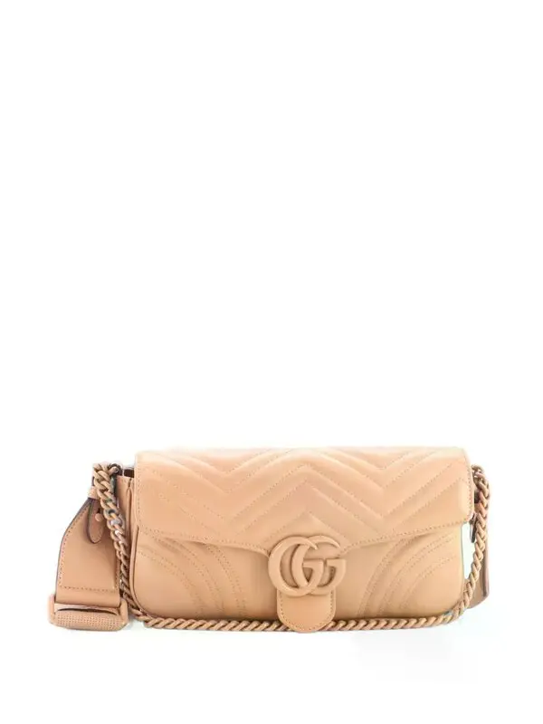 Gucci Gg Marmont Monochrome Flap Bag Matelasse Leather Medium Crossbody Bag - Neutrals