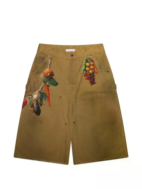DOUBLET Vegetable-embroidery Cut-off Shorts - Neutrals