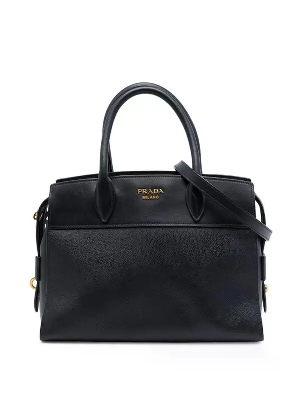 Prada 2010-2026 Saffiano And City Calf Esplanade Satchel - Black
