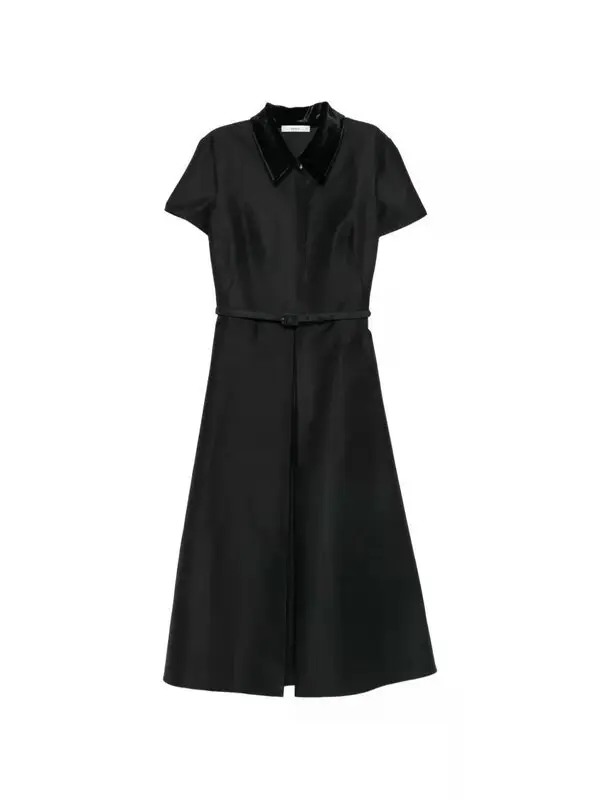 Fendi Velvet-collar Belted Midi Dress - Black