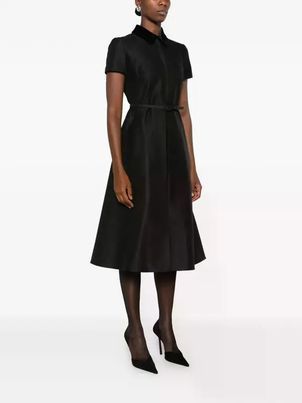 Fendi Velvet-collar Belted Midi Dress