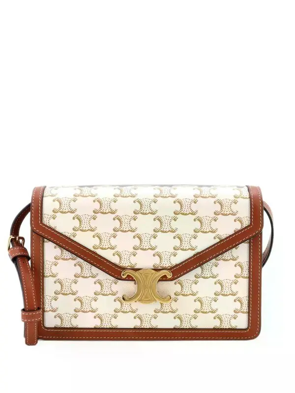 Celine Enveloppe Wallet On Strap Triomphe Coated Canvas Crossbody Bag - Neutrals