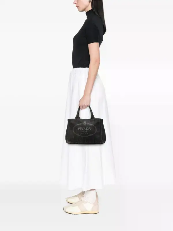 Prada 2013-2026 Small Denim Canapa Logo Tote Satchel