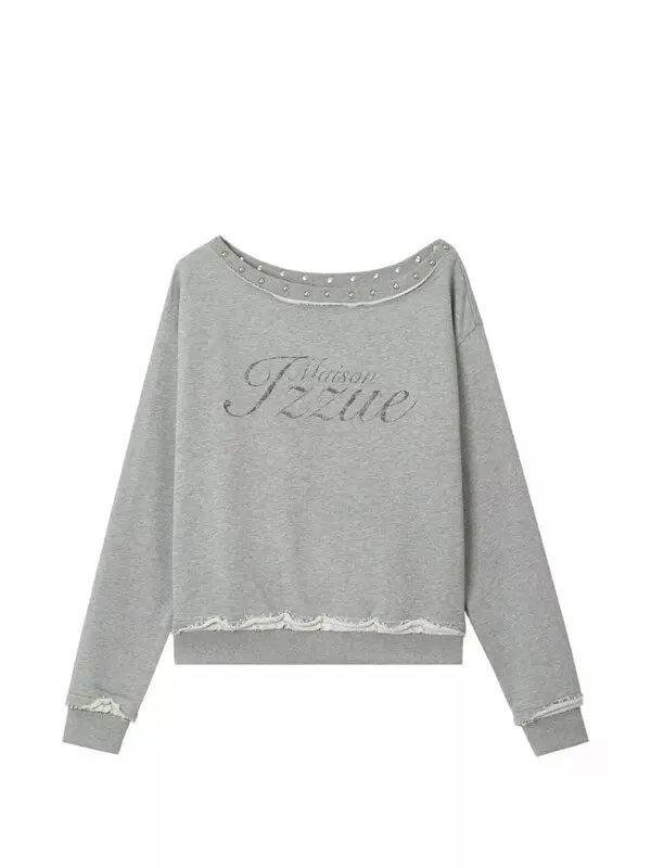 Izzue Stud-embellished Raw-edge Sweater - Grey