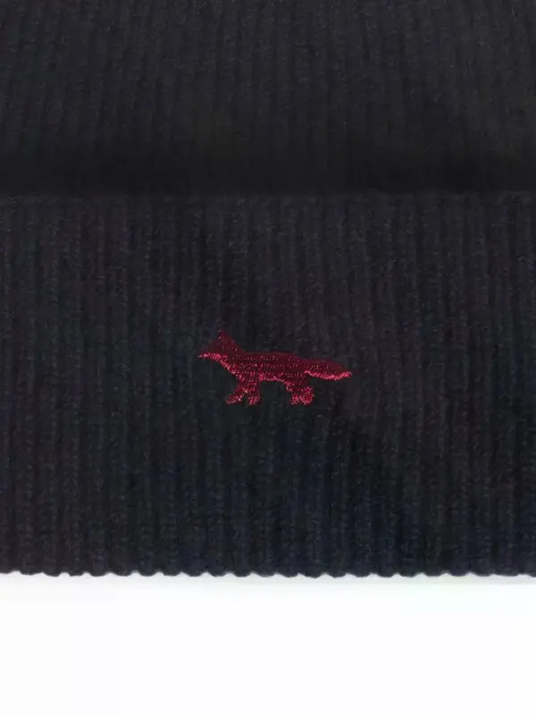 Maison Kitsuné Fox-embroidered Ribbed Beanie Hat