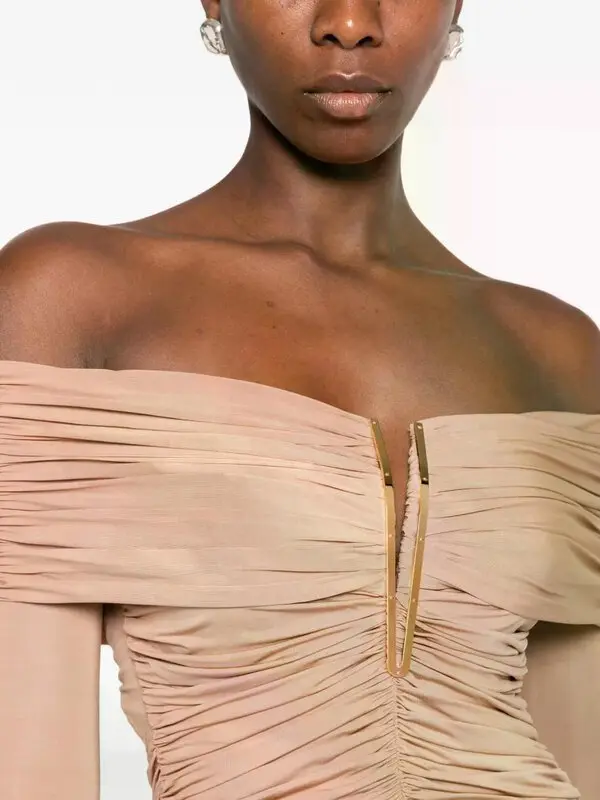 Elisabetta Franchi Ruched Off-shoulder Maxi Dress