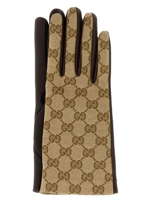 Gucci Gg Fabric And Leather Gloves - Multicolor