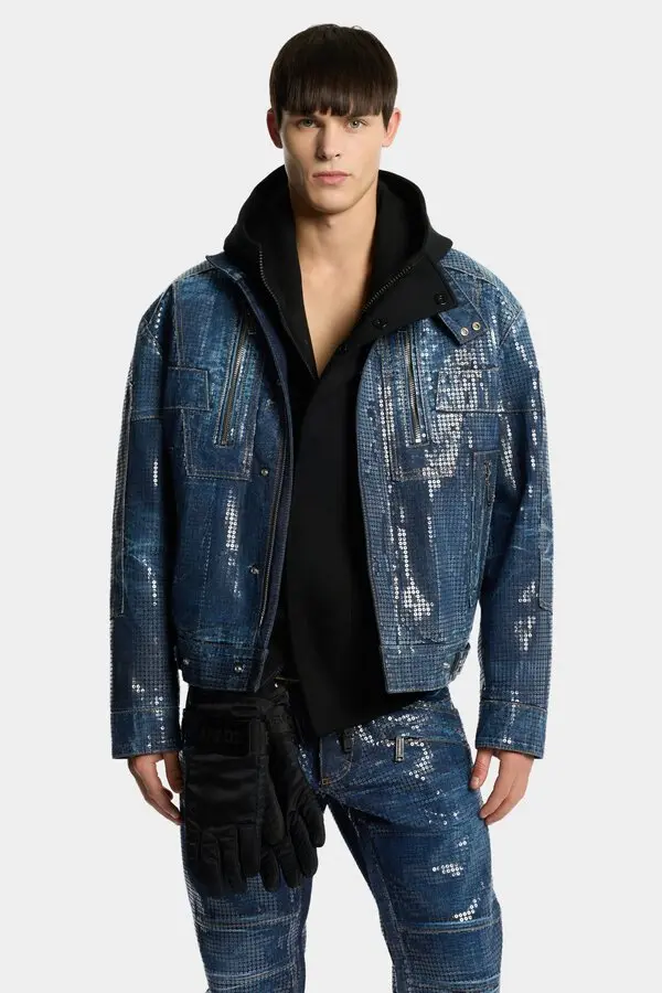 Dsquared2 Dark Iced Paillettes Frosted 80's Ski Bomber