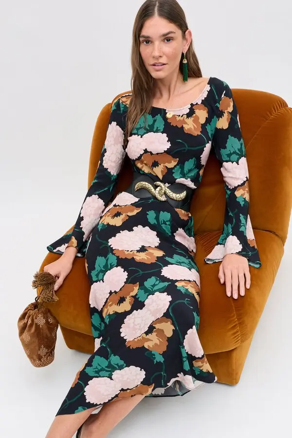 Rixo Amal Hydrangea Floral Charcoal Regular - Black