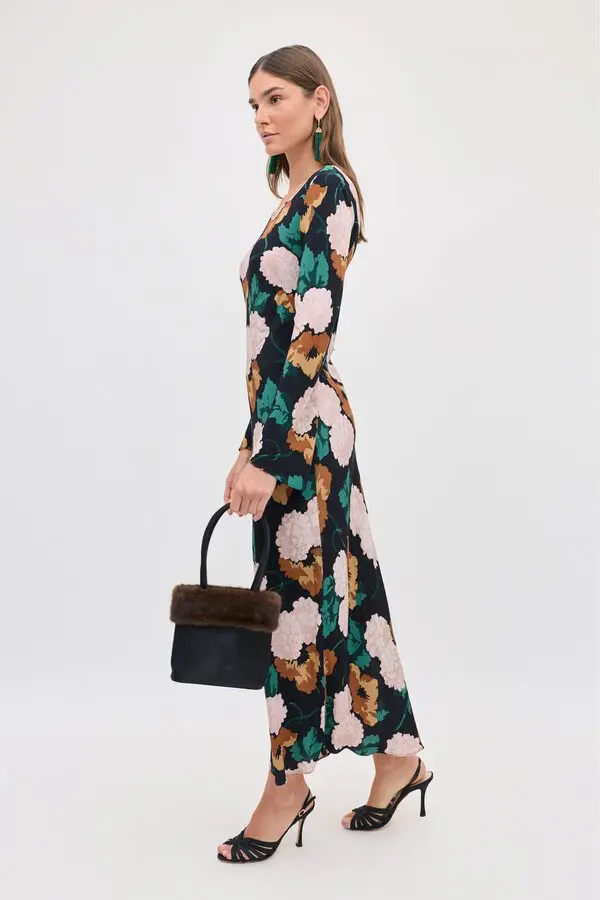 Rixo Amal Hydrangea Floral Charcoal Regular