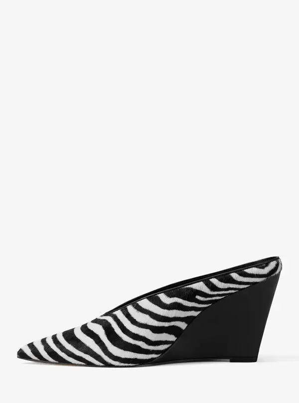 Michael Kors Xandra Zebra Print Calf Hair Wedge Mule In Size By