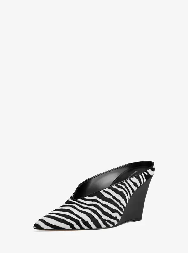 Michael Kors Xandra Zebra Print Calf Hair Wedge Mule In Size By