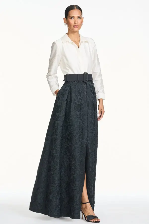 Sachin & Babi Quinn Ivory Black A-line Gown