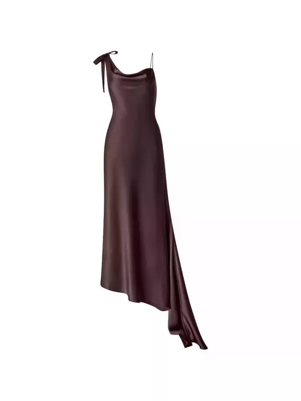 IL VOLO Asymmetrical Bow-detail Midi Dress - Brown