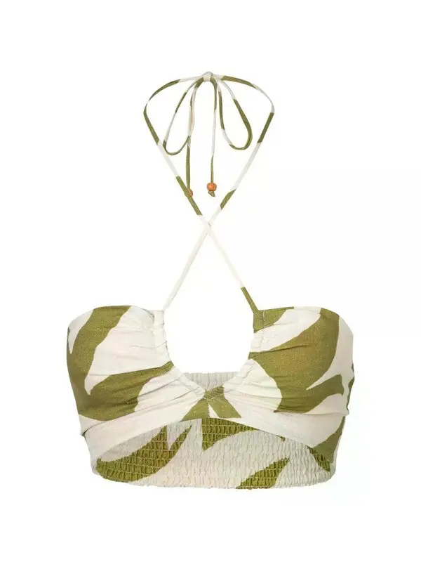 CALA DE LA CRUZ Bari Leaf-print Halterneck Top - Neutrals