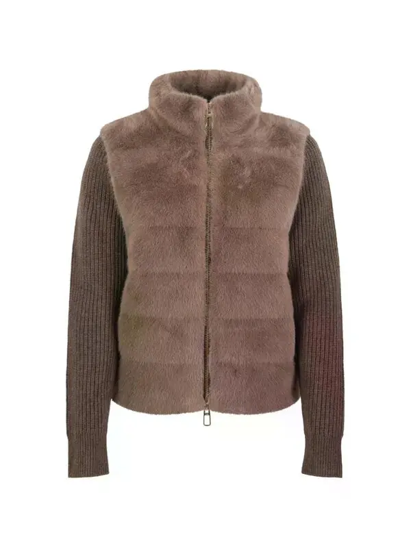 DUNO Nila Faux-fur Panelled Ribbed-knit Jacket