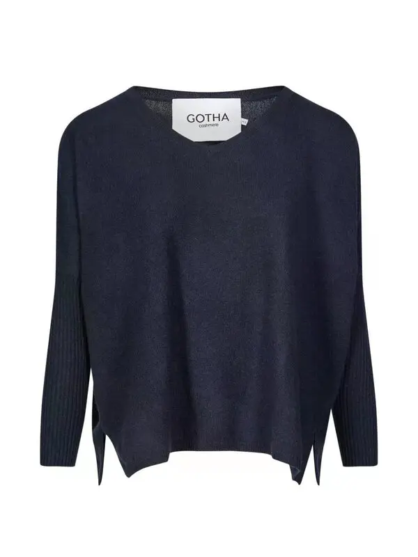 GOTHA Faustine V-neck Ribbed-sleeve Sweater