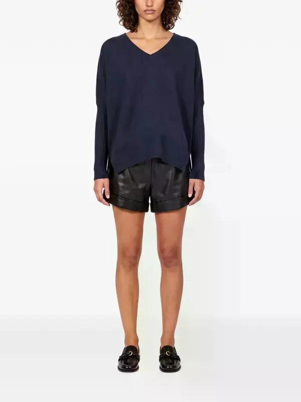 GOTHA Faustine V-neck Ribbed-sleeve Sweater