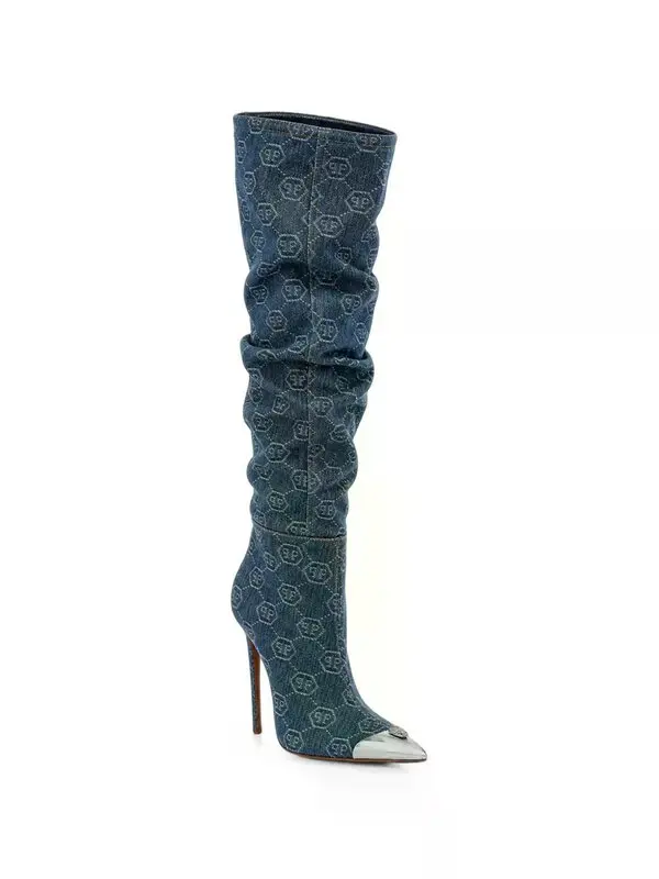 Philipp Plein Denim Boots Hi-heels Overknees Jacquard - Blue