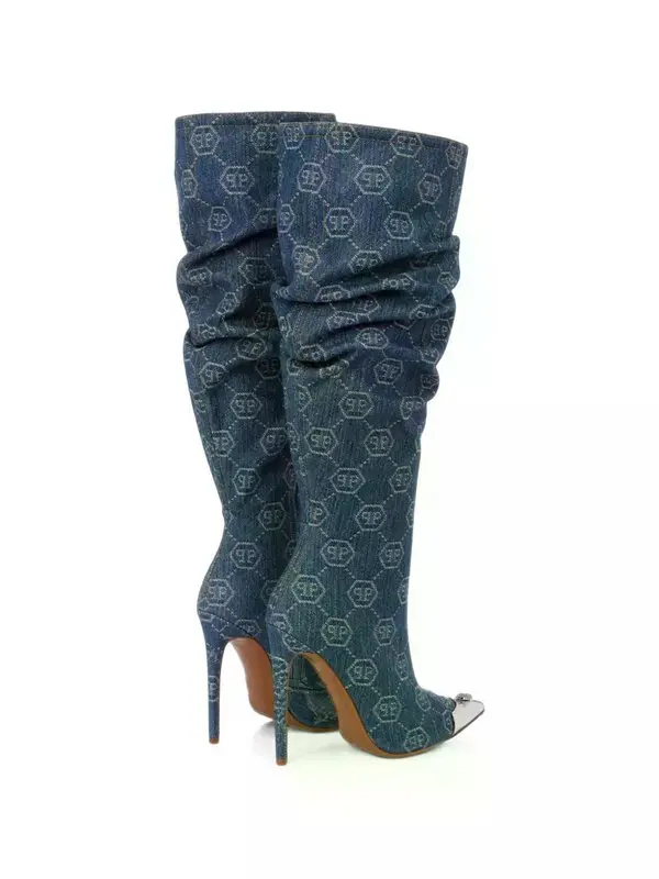 Philipp Plein Denim Boots Hi-heels Overknees Jacquard