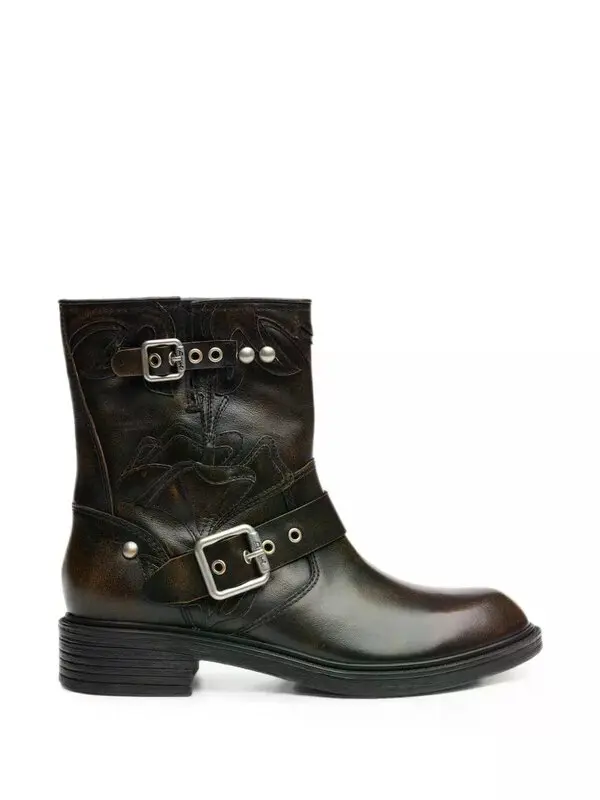 Ash Fannei Buckled Embroidered Biker Boots