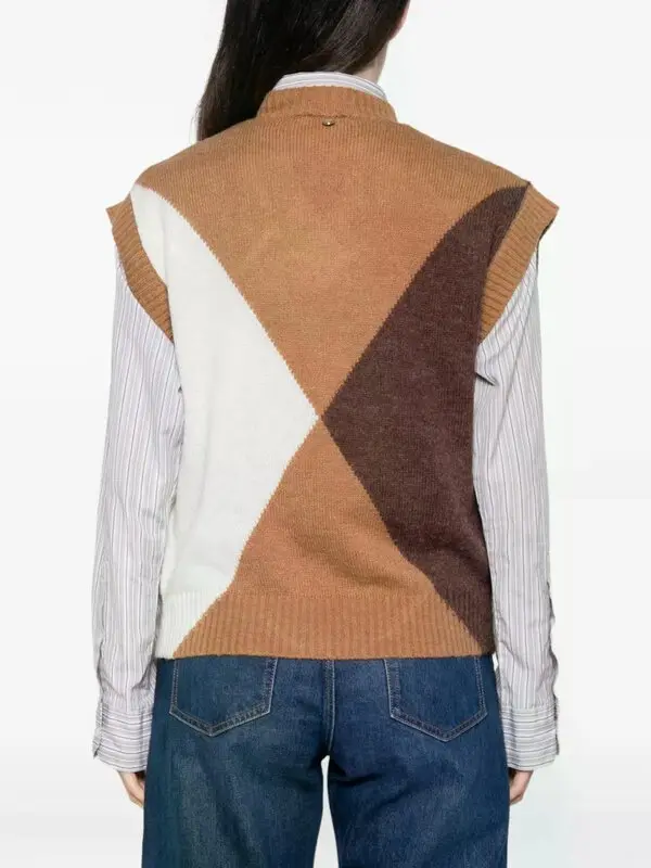 Liu Jo Argyle-knit Crystal-embellished Vest - Neutrals