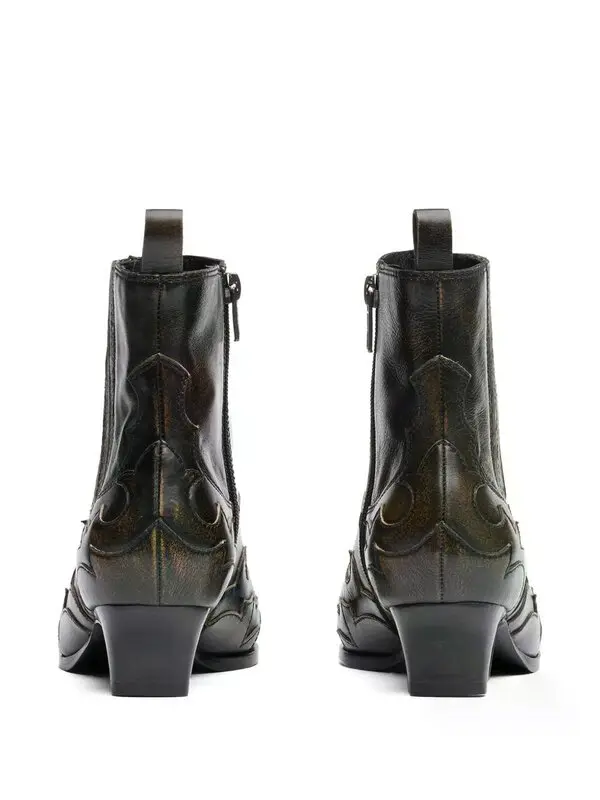 Ash Titan Leather Western-style Ankle Boots - Black