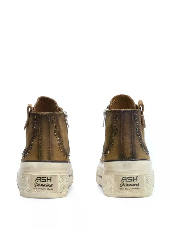 Ash Ring Studded Distressed Leather High-top Sneakers